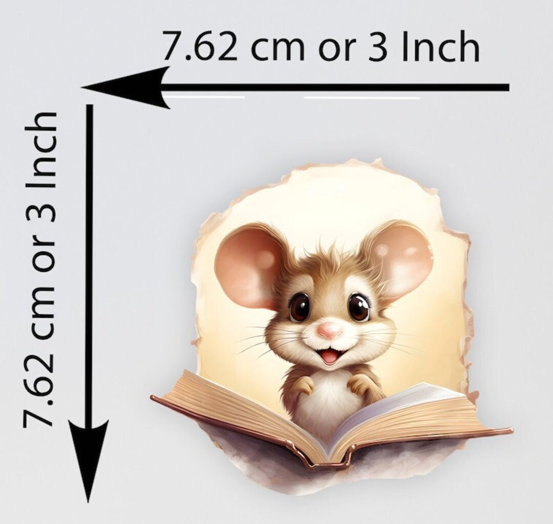 Mouse Reading Book Sticker, 3D Wall Decal, Skirting Board Sticker ...