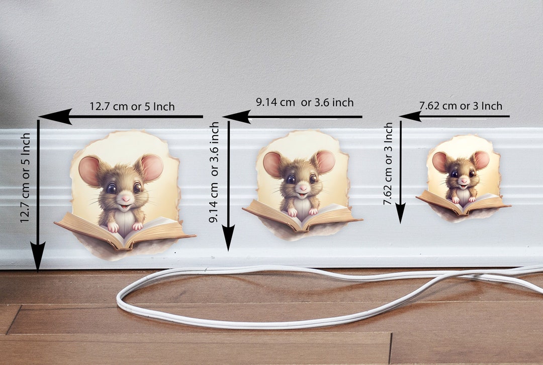 Mouse Reading Book Sticker, 3D Wall Decal, Skirting Board Sticker ...