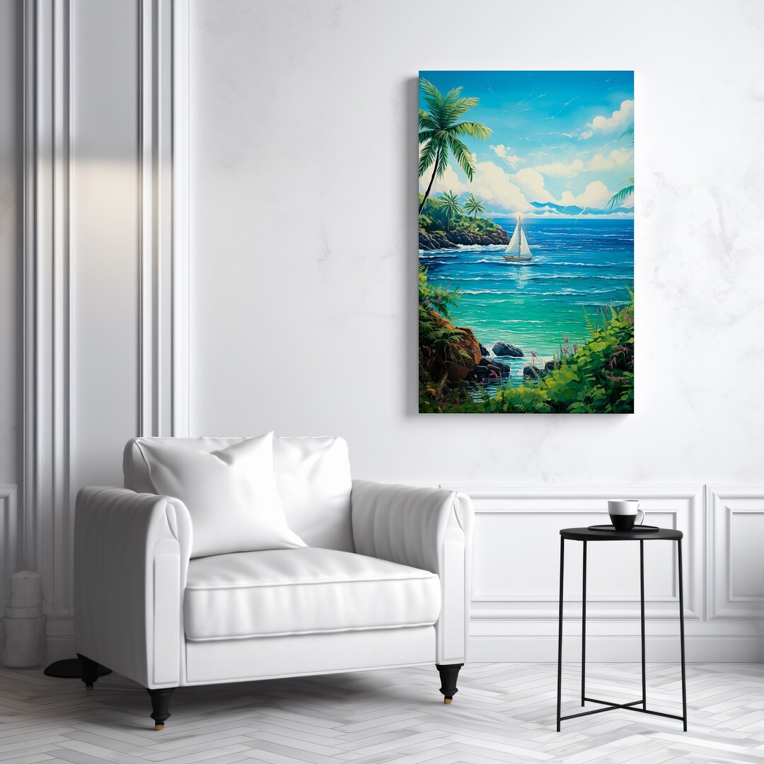 Sea Boat Print, Sea Scenery Art Canvas, Sea View Canvas Art, Landscape ...