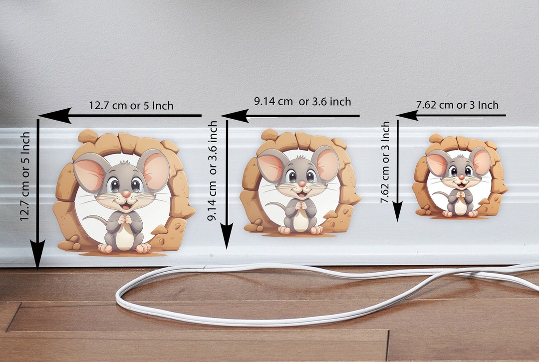 Mouse Reading Book Sticker, 3D Wall Decal, Skirting Board Sticker ...