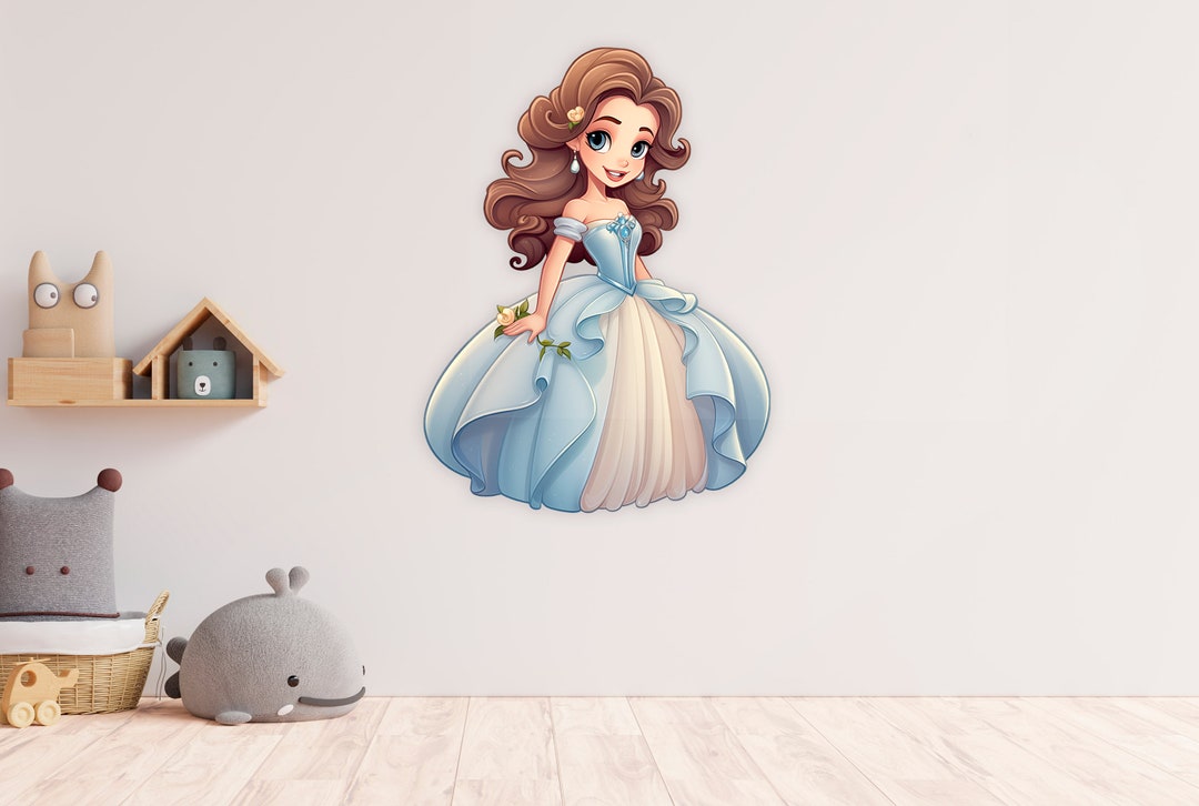 Cartoon Princess Wall Sticker, Girls Nursery Decor, Cute Princess Art ...