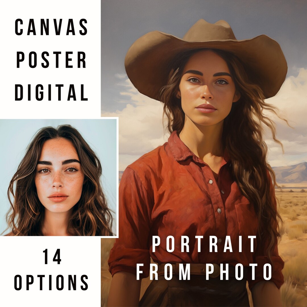 Female Wild West Portrait, Portrait From Photo, Custom Cowboy Portrait ...