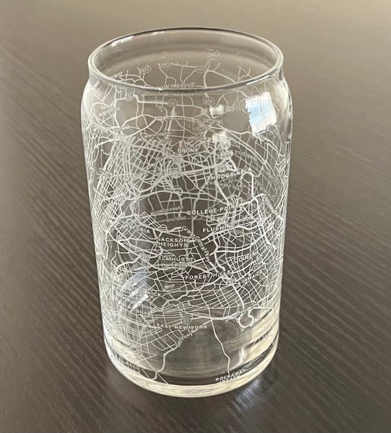 16 Oz Beer Can Glass Urban City Map Queens NY | Etsy