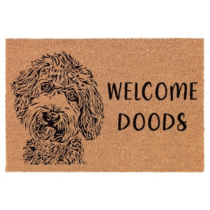 Welcome Doods Aussiedoodle Funny Doodle Dog Coir Doormat Welcome Front ...