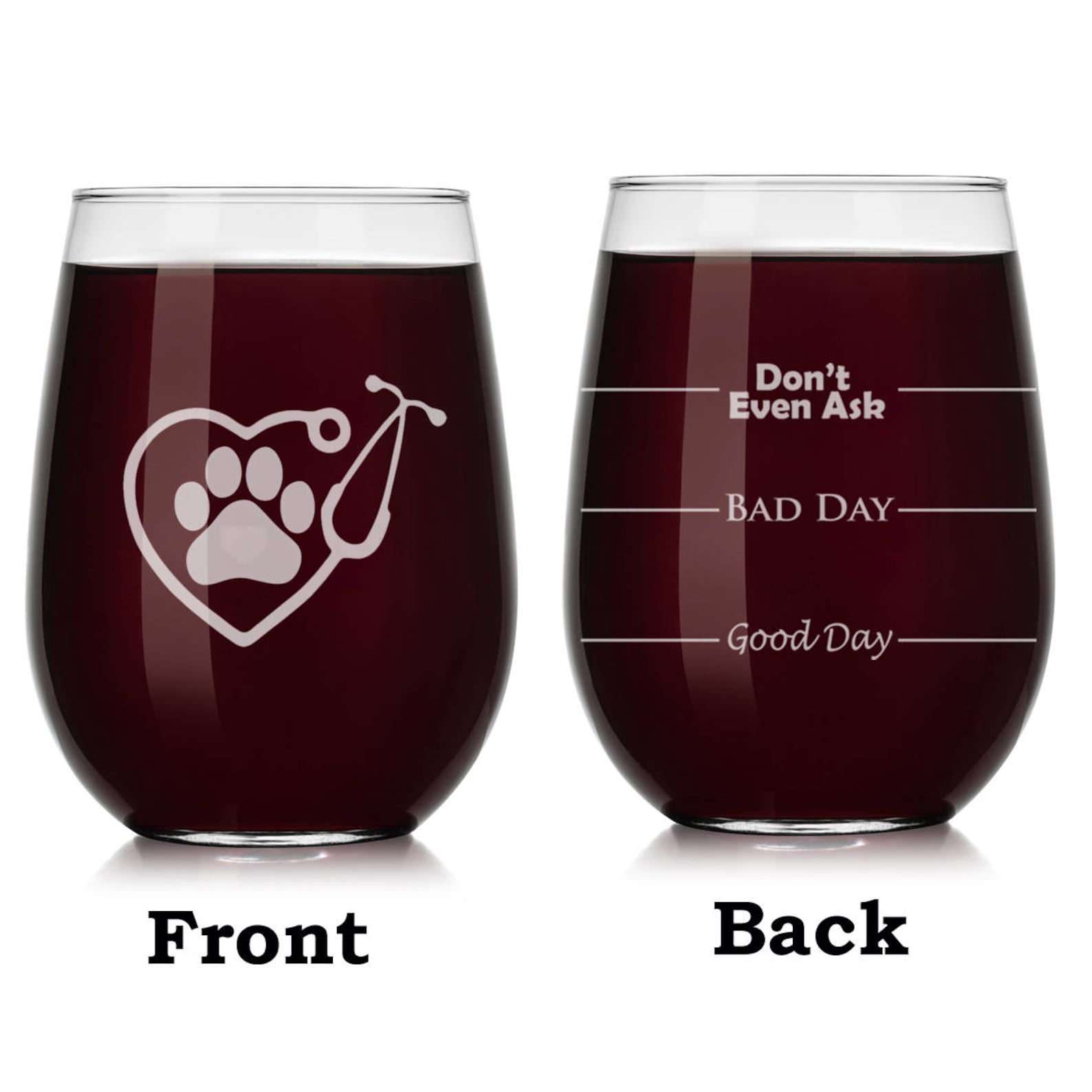 Heart Stethoscope Vet Tech Veterinarian Wine Glass Stemless or - Etsy