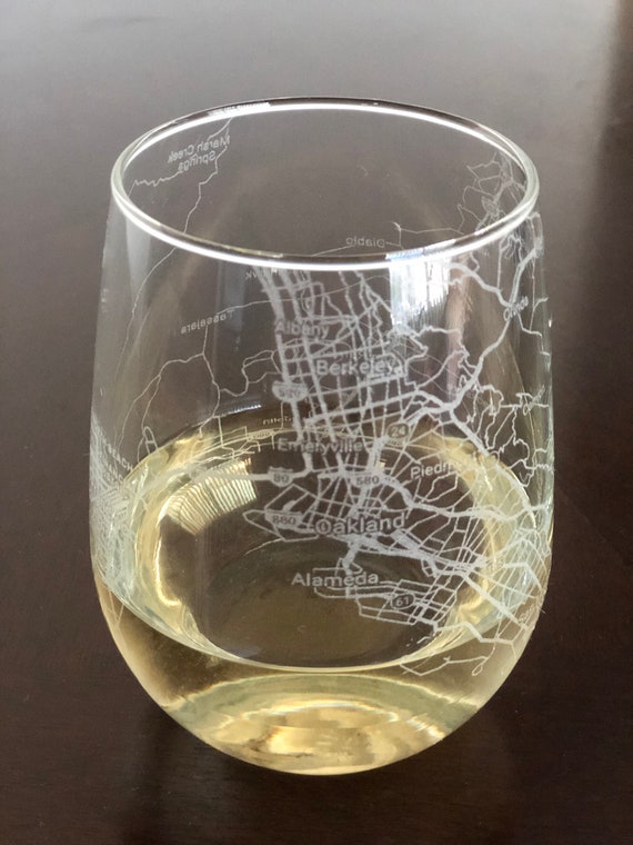 Stemless Wine Glass Urban City Map Oakland Ca Etsy