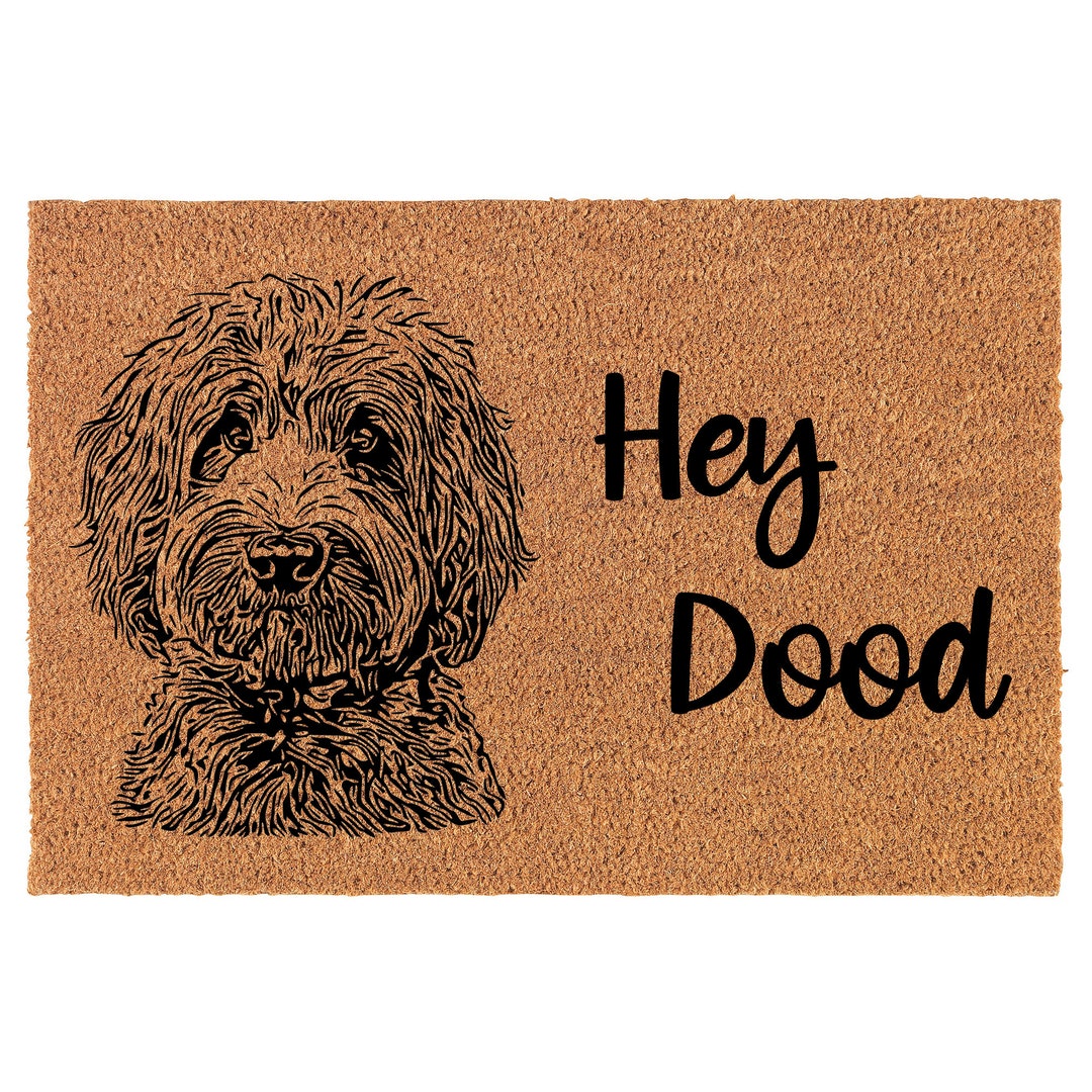 Hey Dood Goldendoodle Funny Doodle Dog Coir Doormat Welcome Front Door ...