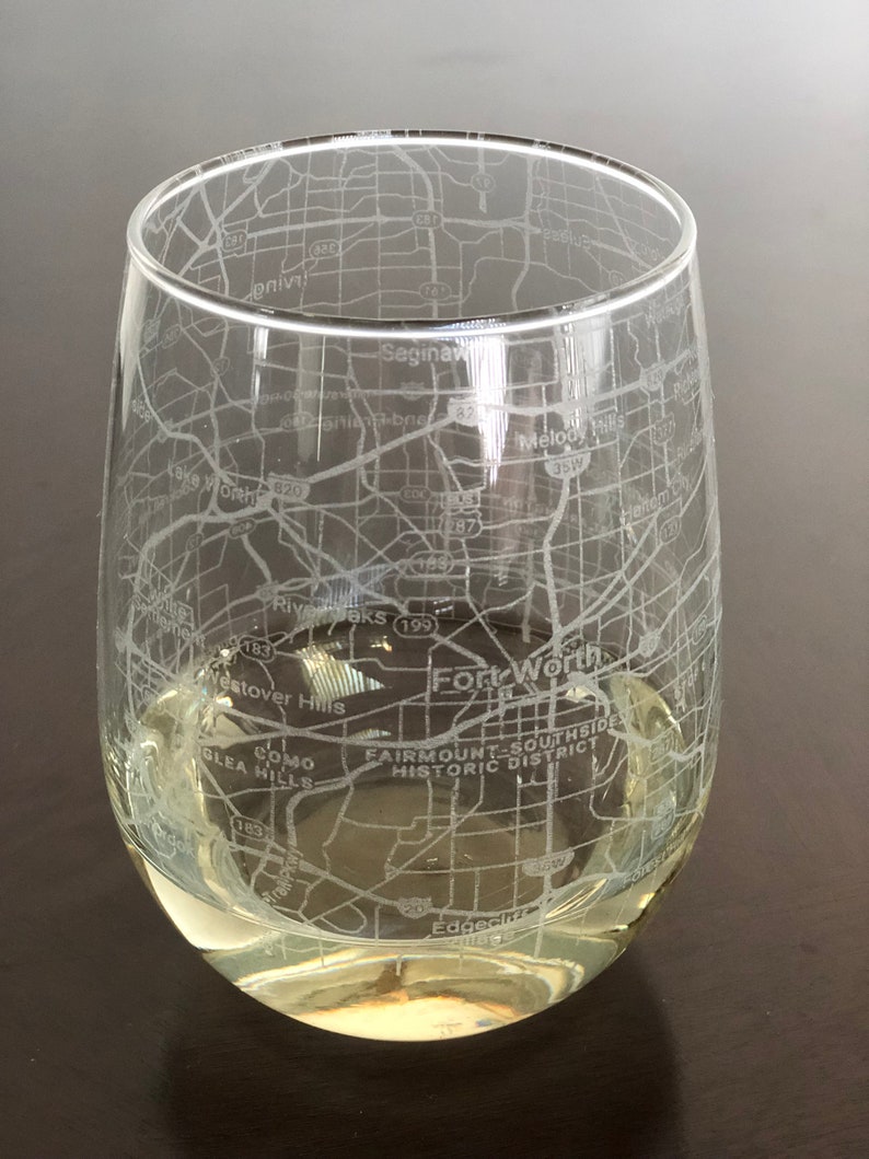 Stemless Wine Glass Urban City Map Fort Worth, TX - Etsy