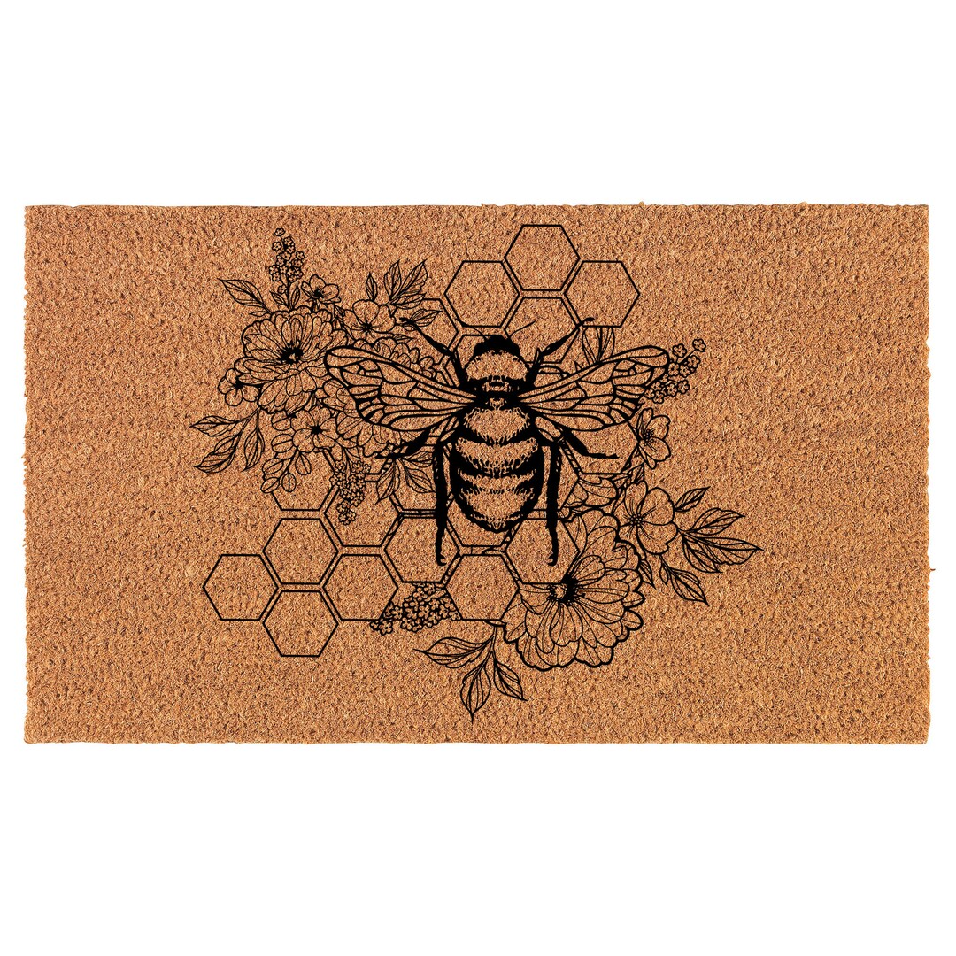 Honeycomb Bee Flowers Coir Doormat Welcome Front Door Mat New Home ...