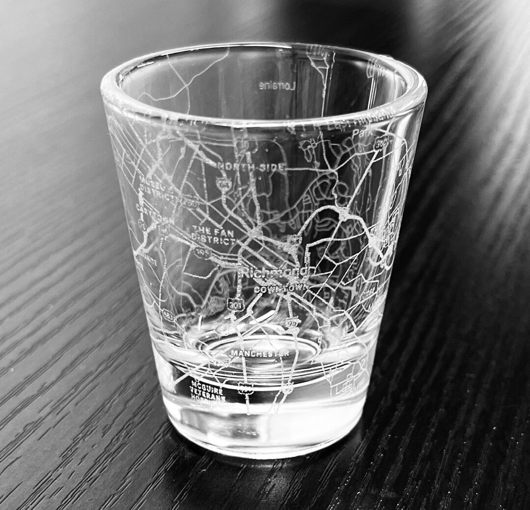 Set of 2 Richmond, VA Map Shot Glasses, Shot Glass Gift for Him ...