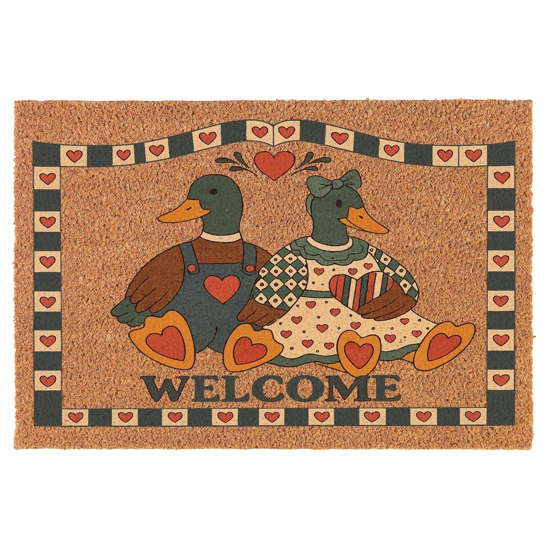 Welcome Vintage Duck Pair White Coir Doormat Welcome Front Door Mat New ...