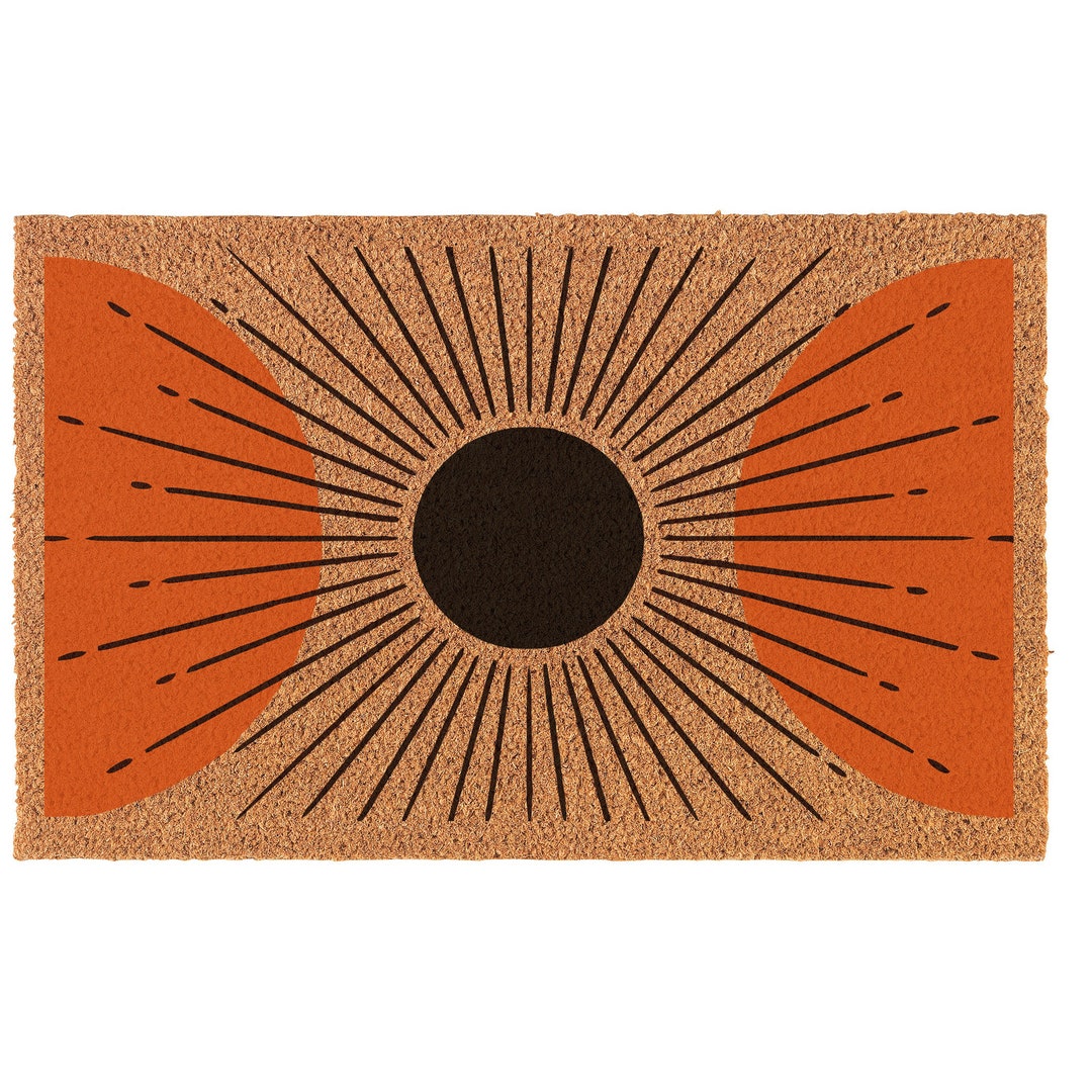 Mid Century Modern Orange Sun Boho Coir Doormat Welcome Front Door Mat ...