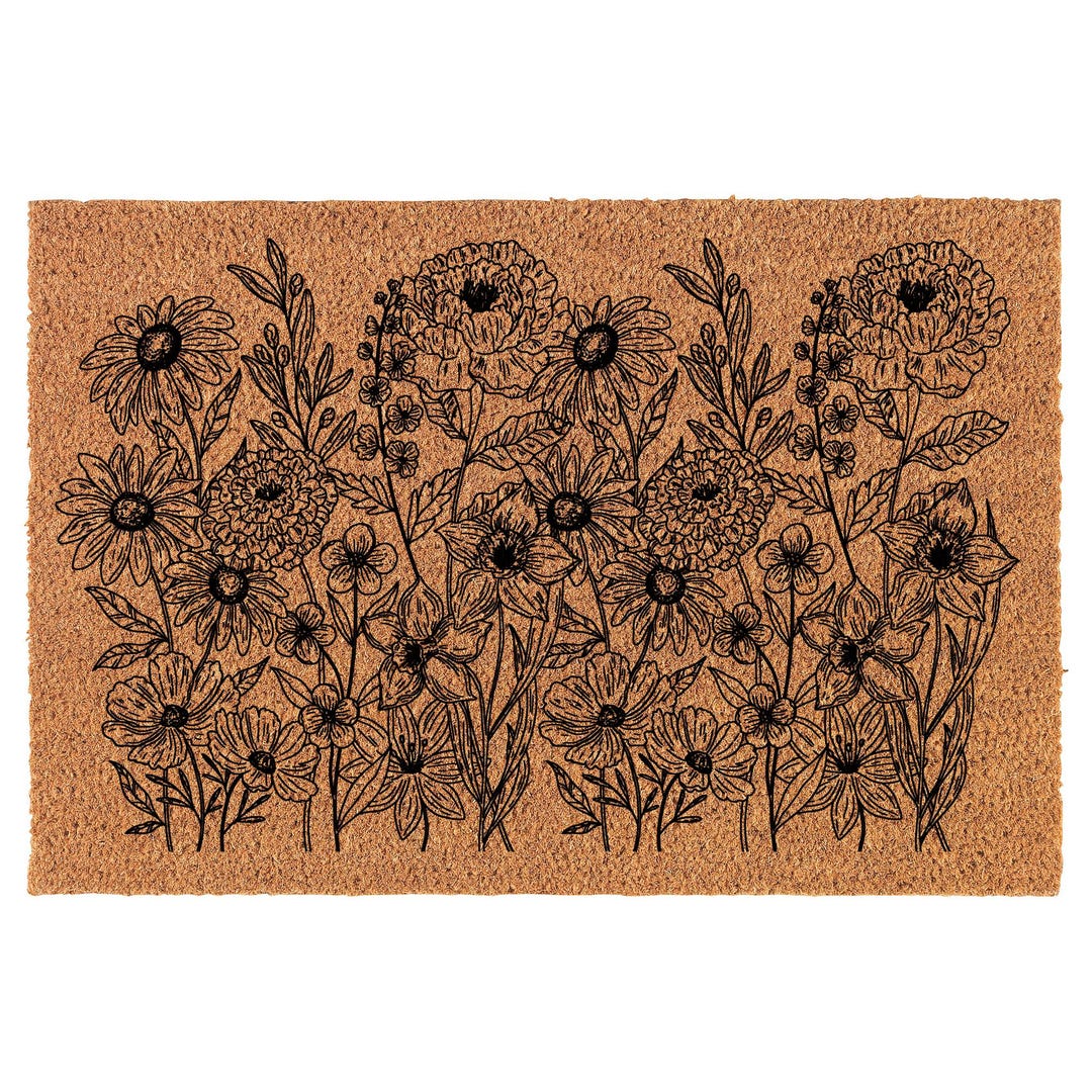 Retro Wildflowers Flowers Coir Doormat Welcome Front Door Mat New Home ...