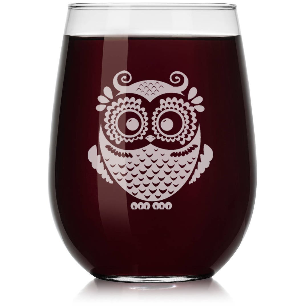 Owl Vintage Wine Glass Stemless or Stemmed - Etsy