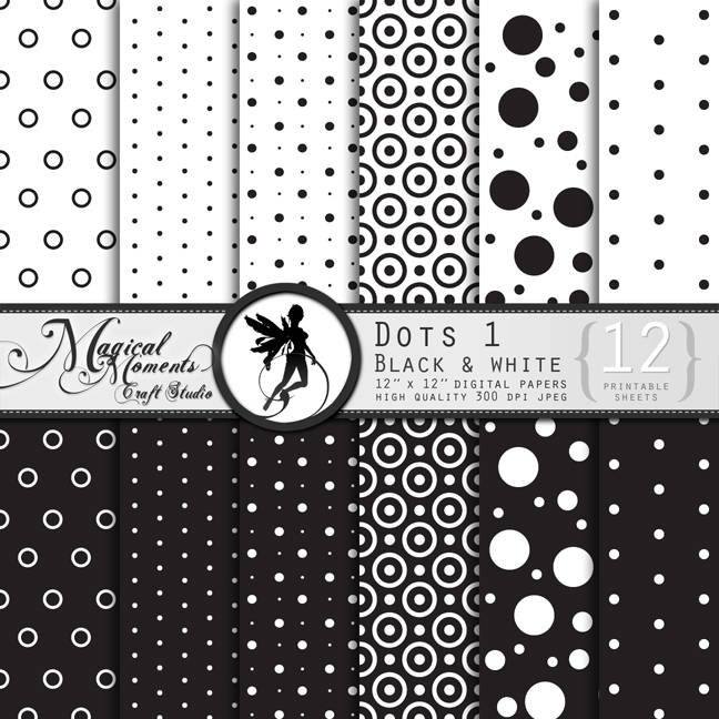 Dots 1 Black and white 12 digital paper kit Scrapbooking | Etsy