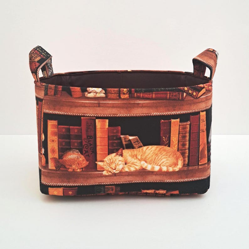 Library Cats Bookworm Fabric Storage Basket, Book Organizer Bin Caddy ...