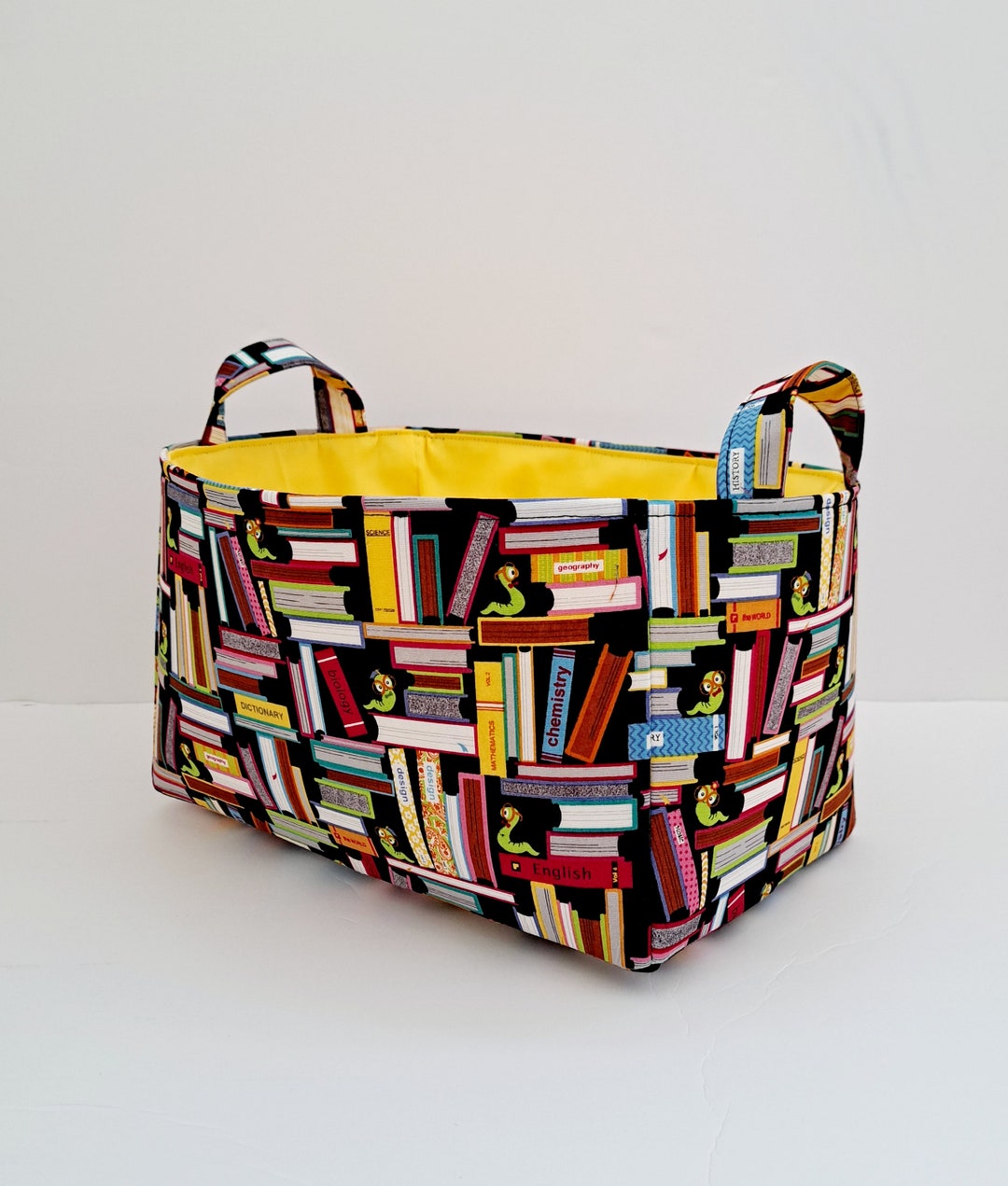 Bookworm Storage Basket Fabric Organizer Bin Book Lovers - Etsy
