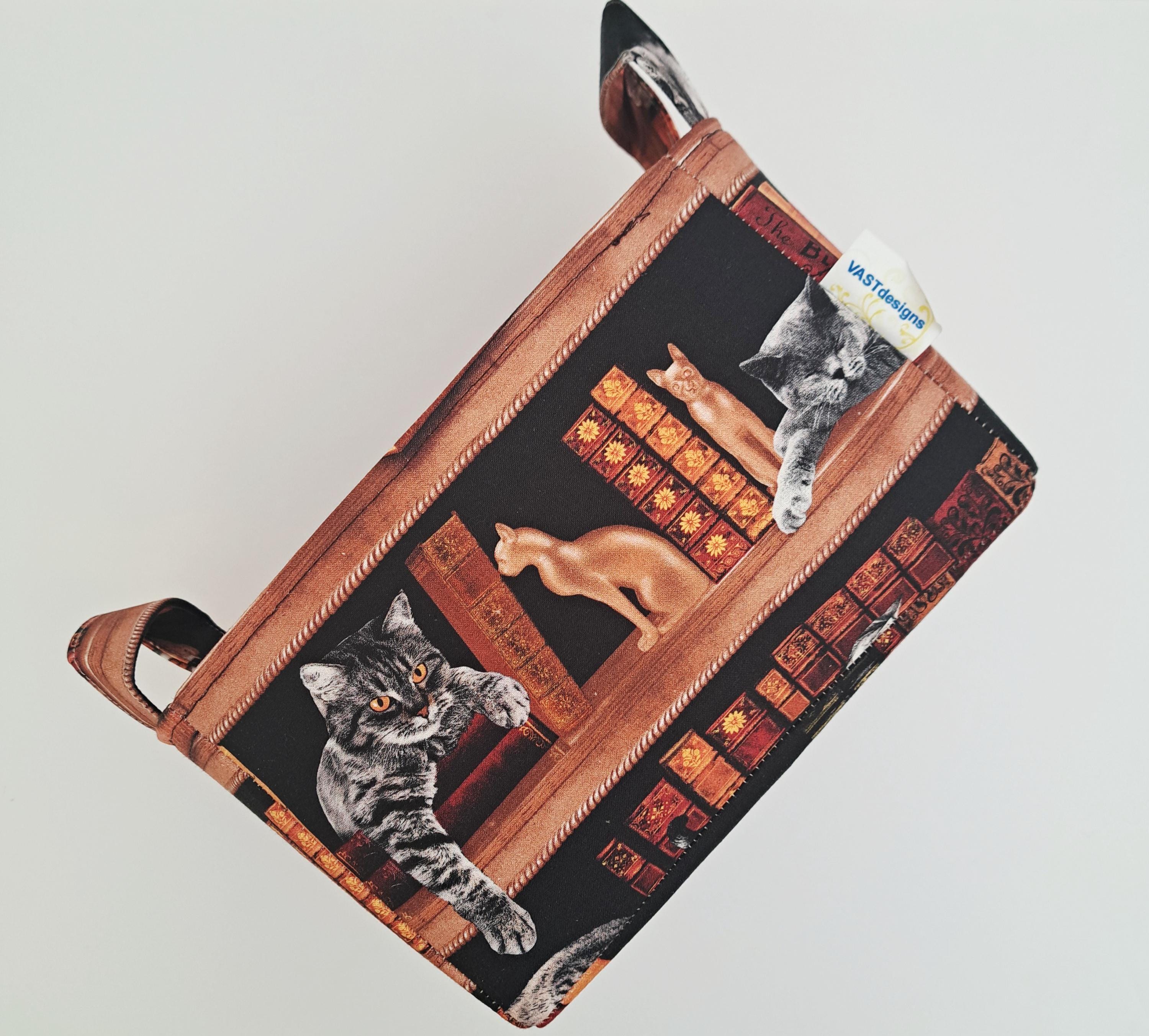 Library Cats Bookworm Fabric Storage Basket, Book Organizer Bin Caddy ...