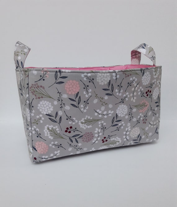 Boho Gray Storage Basket Woodland Nursery Organizer Floral | Etsy