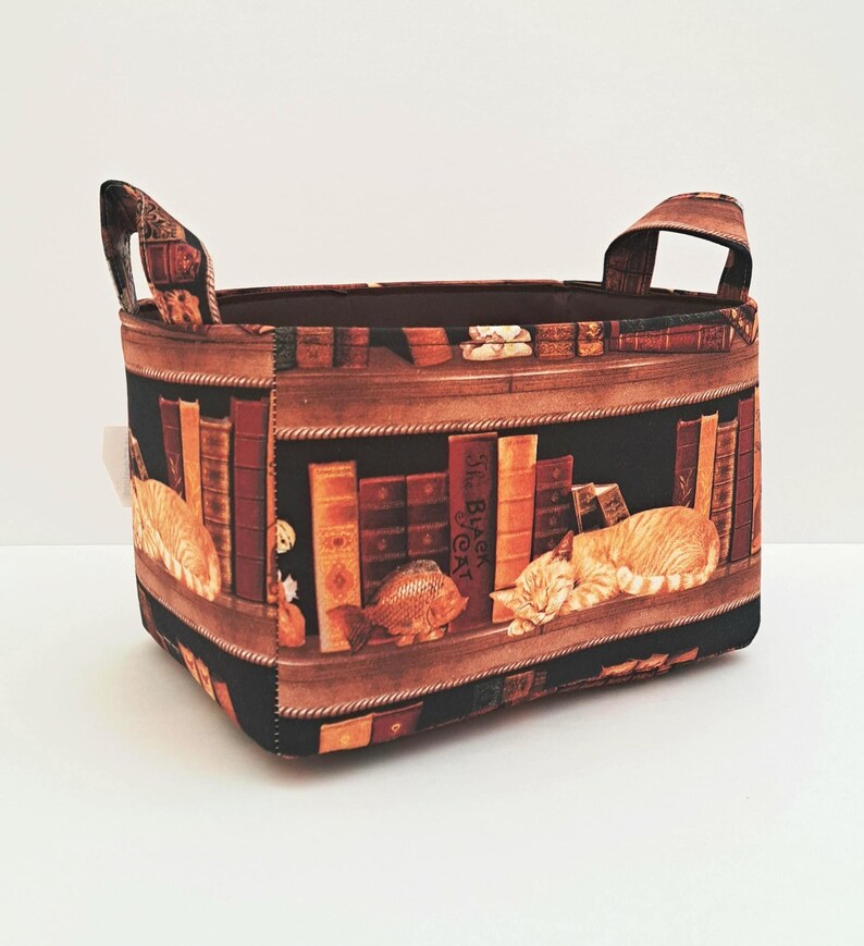 Library Cats Bookworm Fabric Storage Basket, Book Organizer Bin Caddy ...