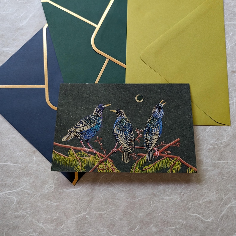 Shakespearean Starlings Greeting Card, Bird Art, Starlings, Iridescent ...