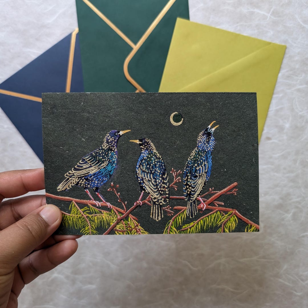 Shakespearean Starlings Greeting Card, Bird Art, Starlings, Iridescent ...
