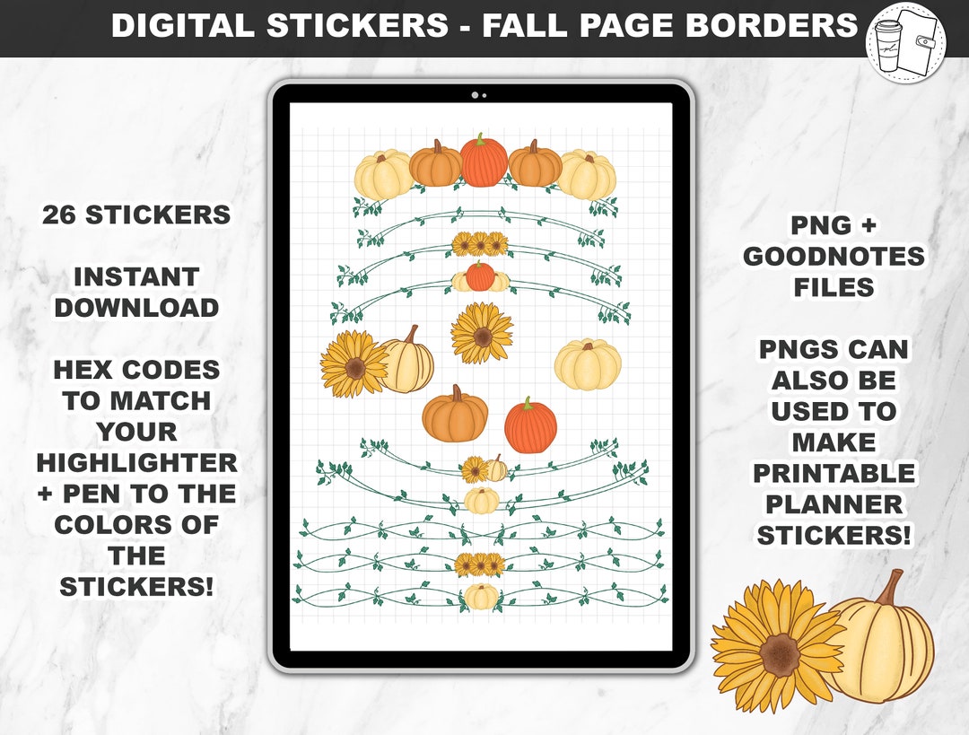 Digital Fall Stickers for Bullet Journal Planner - Borders Dividers ...