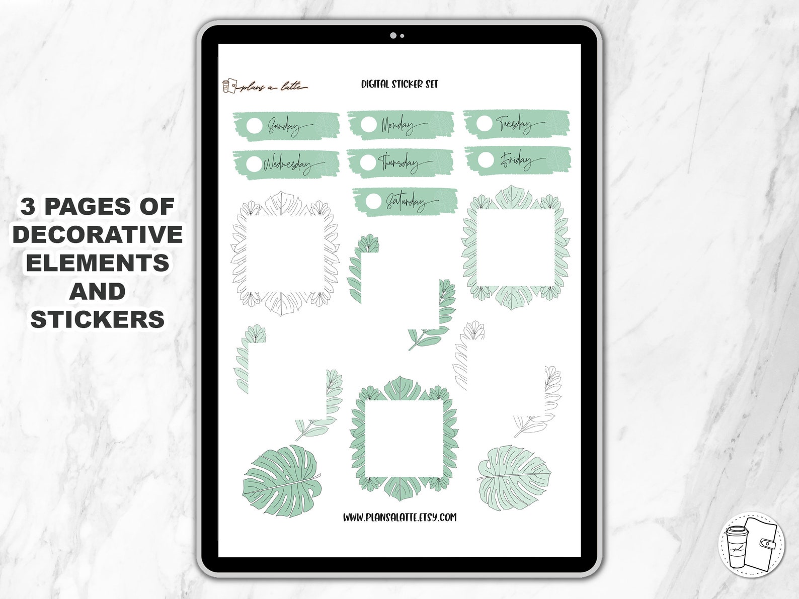 Digital Bullet Journal Decorative Elements and Stickers Tropical Leaves ...