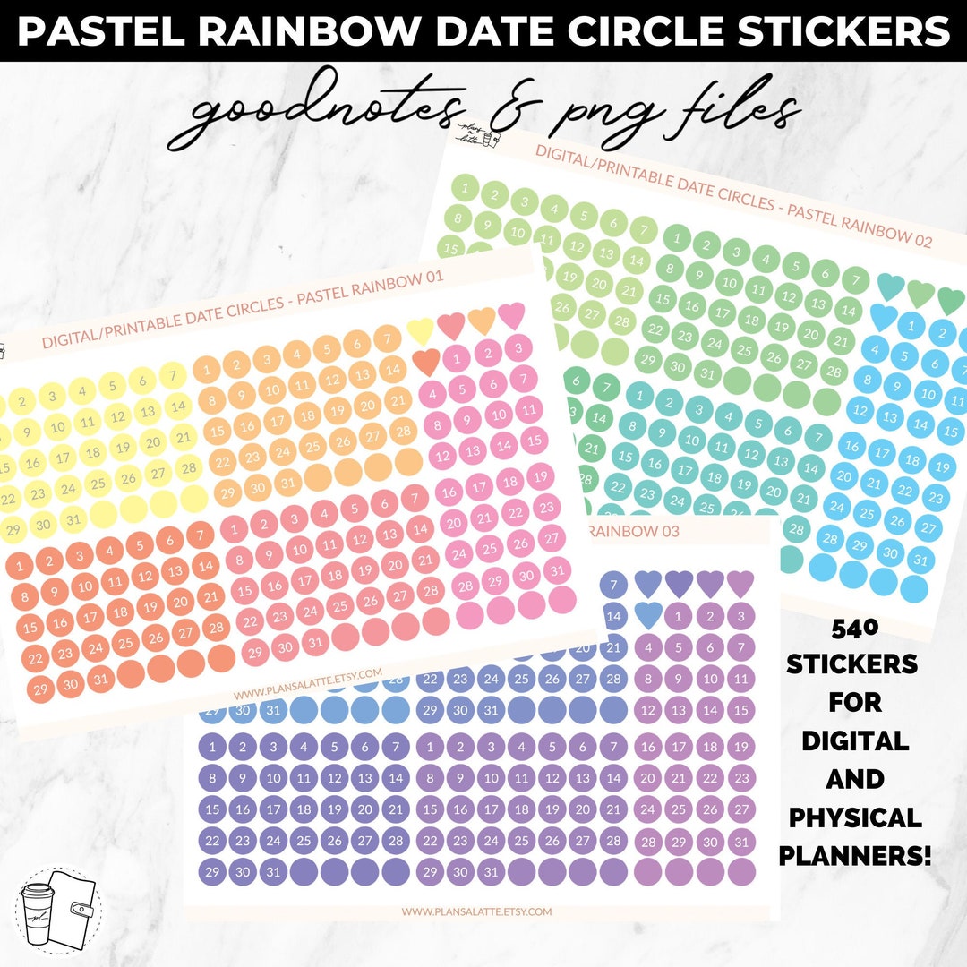 Digital Planner Stickers - Pastel Rainbow Date Covers - Goodnotes and ...