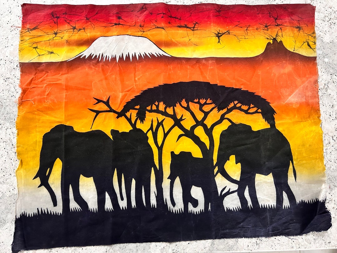 Beautiful Hand Painted African Tribal Fabric Scene Art Wall Hanging ...