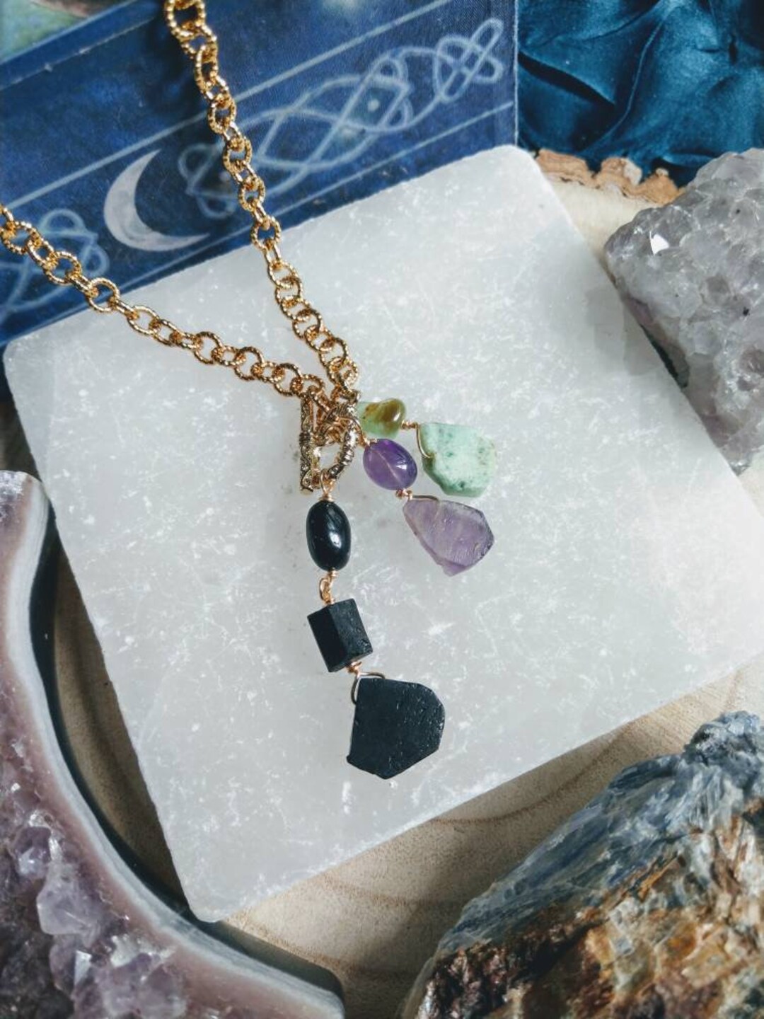 Collar de turmalina negra, crisoprasa y amatista Piedra natural ...