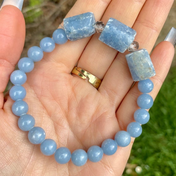 Celestite Raw and Angelite Bracelet Crystal Healing Natural - Etsy