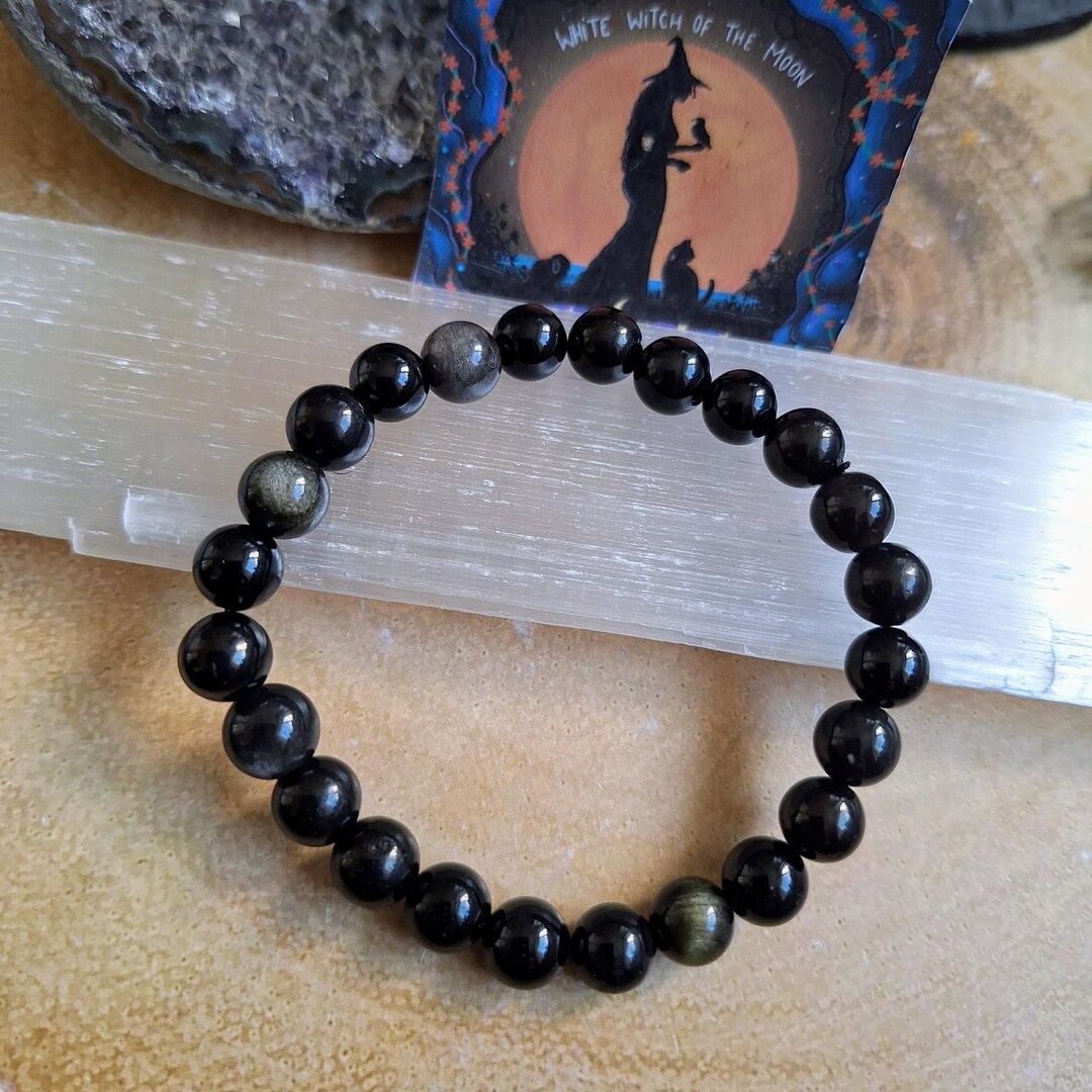 Black Tourmaline Obsidian Jet Bracelet Gift for Him or Her Crystal ...