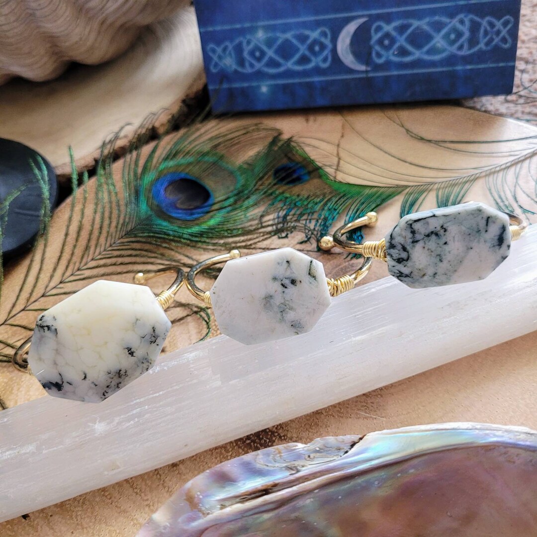 Merlinite Cuff Bracelet Wire Wrapped Crystal Healing Gift for Him or ...