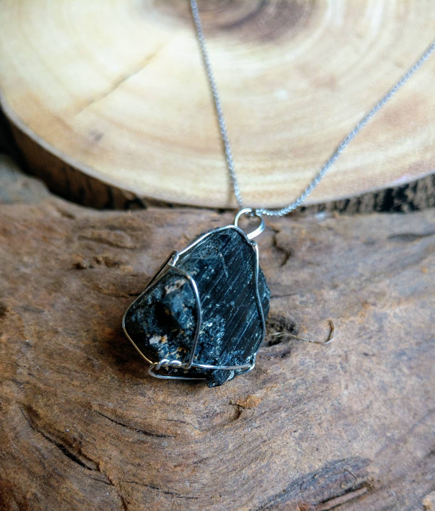 Raw Black Tourmaline Wire Wrapped Chunk Necklace Protection - Etsy