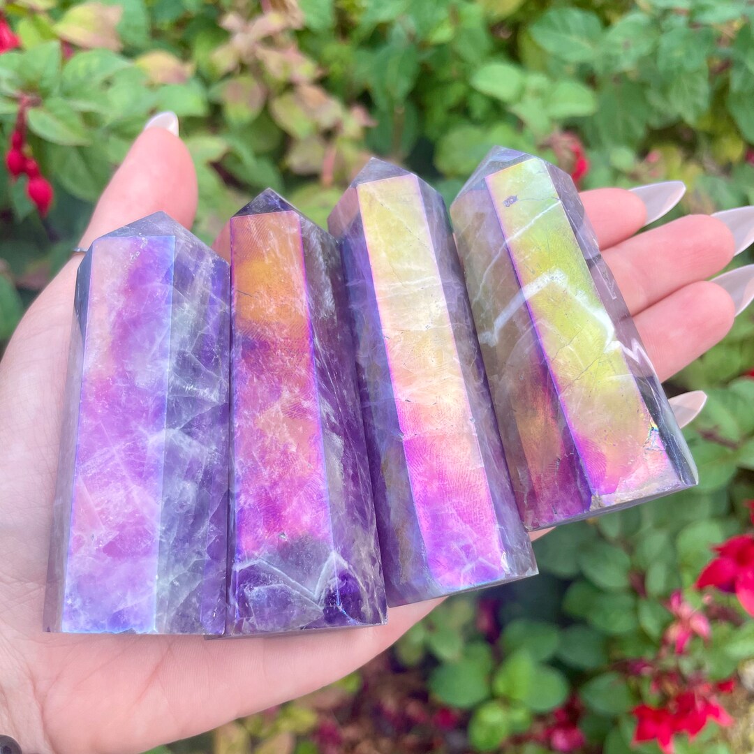 Dream Amethyst Aura Tower Point Crystal Home Decor Natural Stone Point ...