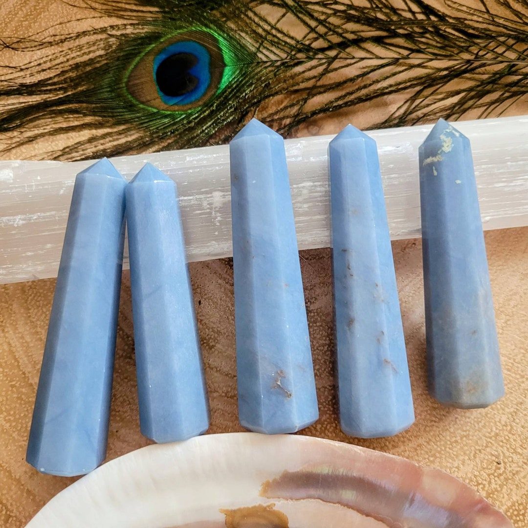 Angelite Point Tower Crystal Healing Natural Stone Blue Gemstone Witchy ...
