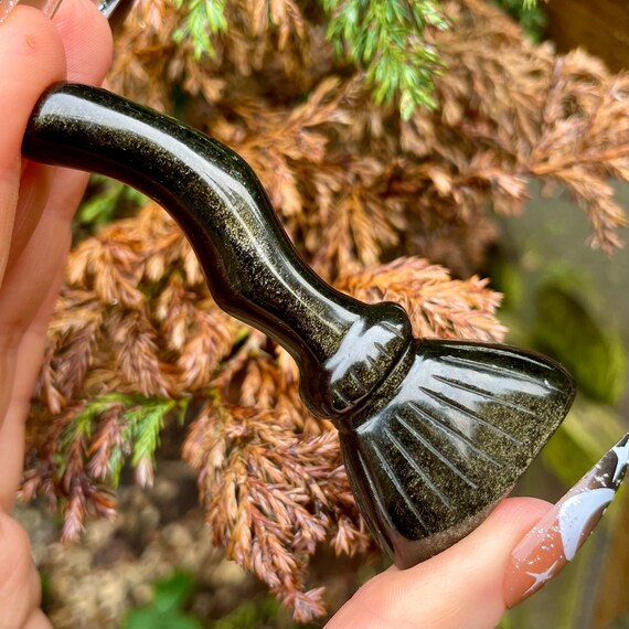 Black Obsidian Golden Sheen Witches Broom Stick Halloween - Etsy