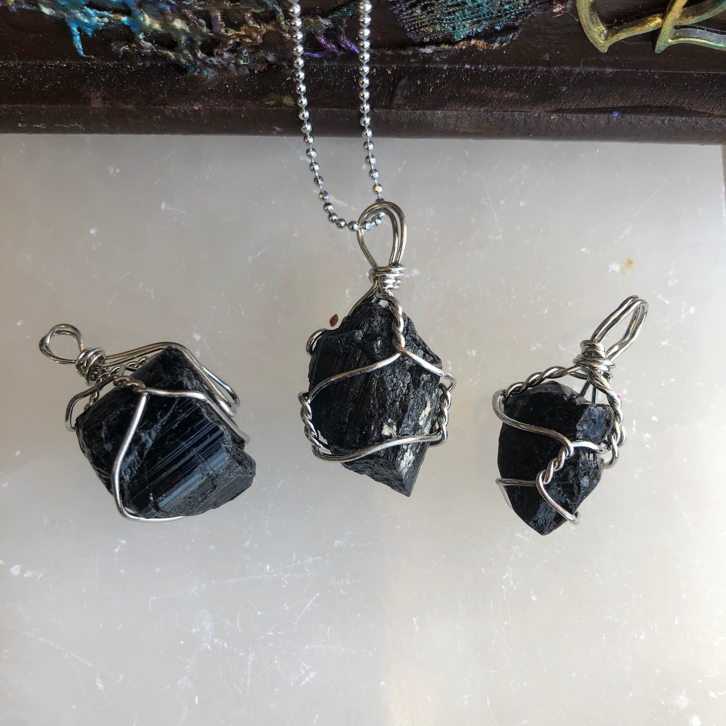 Raw Black Tourmaline Wire Wrapped Chunk Necklace Protection - Etsy