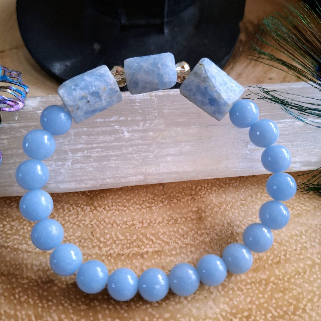 Celestite Raw and Angelite Bracelet Crystal Healing Natural Stone ...