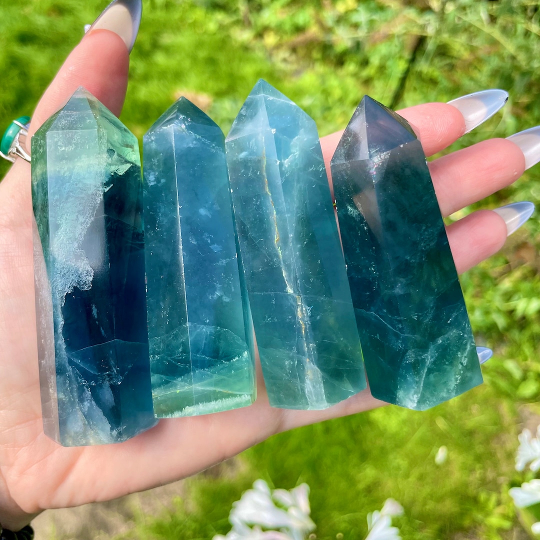 Blue Fluorite Towers, Crystal Home Decor, Natural Stone Point, Reiki ...
