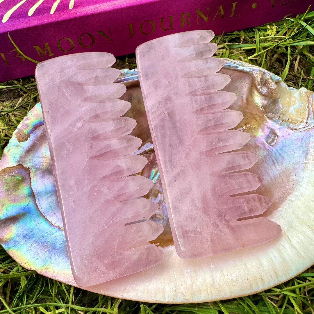 Rose Quartz Gua Sha Comb: Natural Crystal Scalp Massage Tool - Etsy