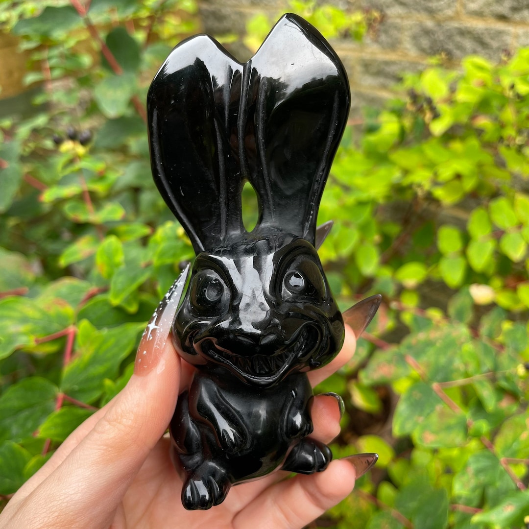 Black Obsidian Cute Creepy Bunny Rabbit Carved Ornament - Etsy