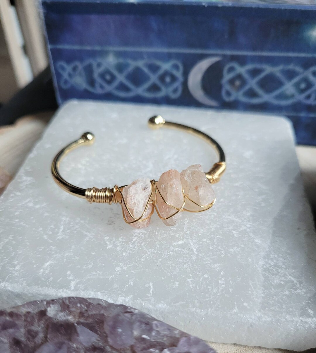 Sunstone Cuff Bracelet Raw Stone Wire Wrapped Narural Stone Crystal ...