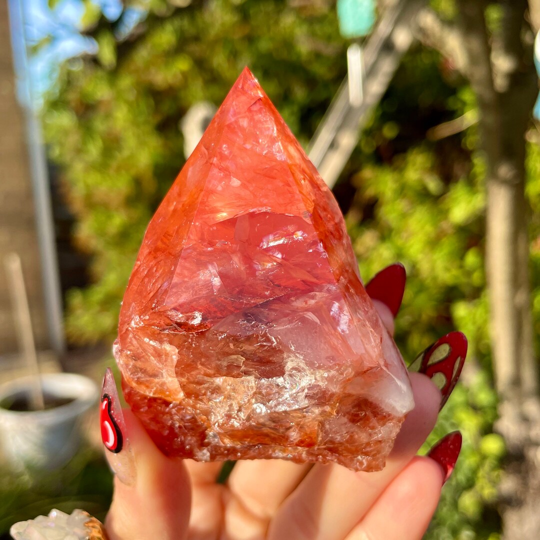 Red Hematoid Fire Quartz Tower Half Polished Point Raw Crystal Healing ...