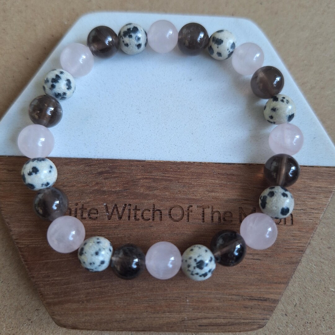 Past Trauma Bracelet: Rose Quartz Dalmation Jasper and Smoky Quartz - Etsy
