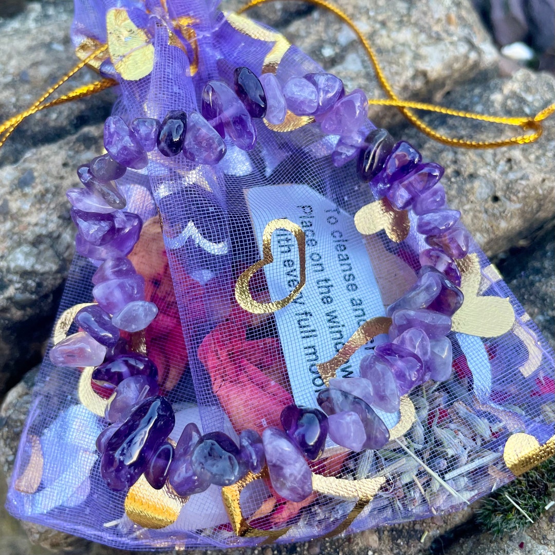 Worry and Stress Release Calming Spell Bag With Rose Quartz, Amethyst ...