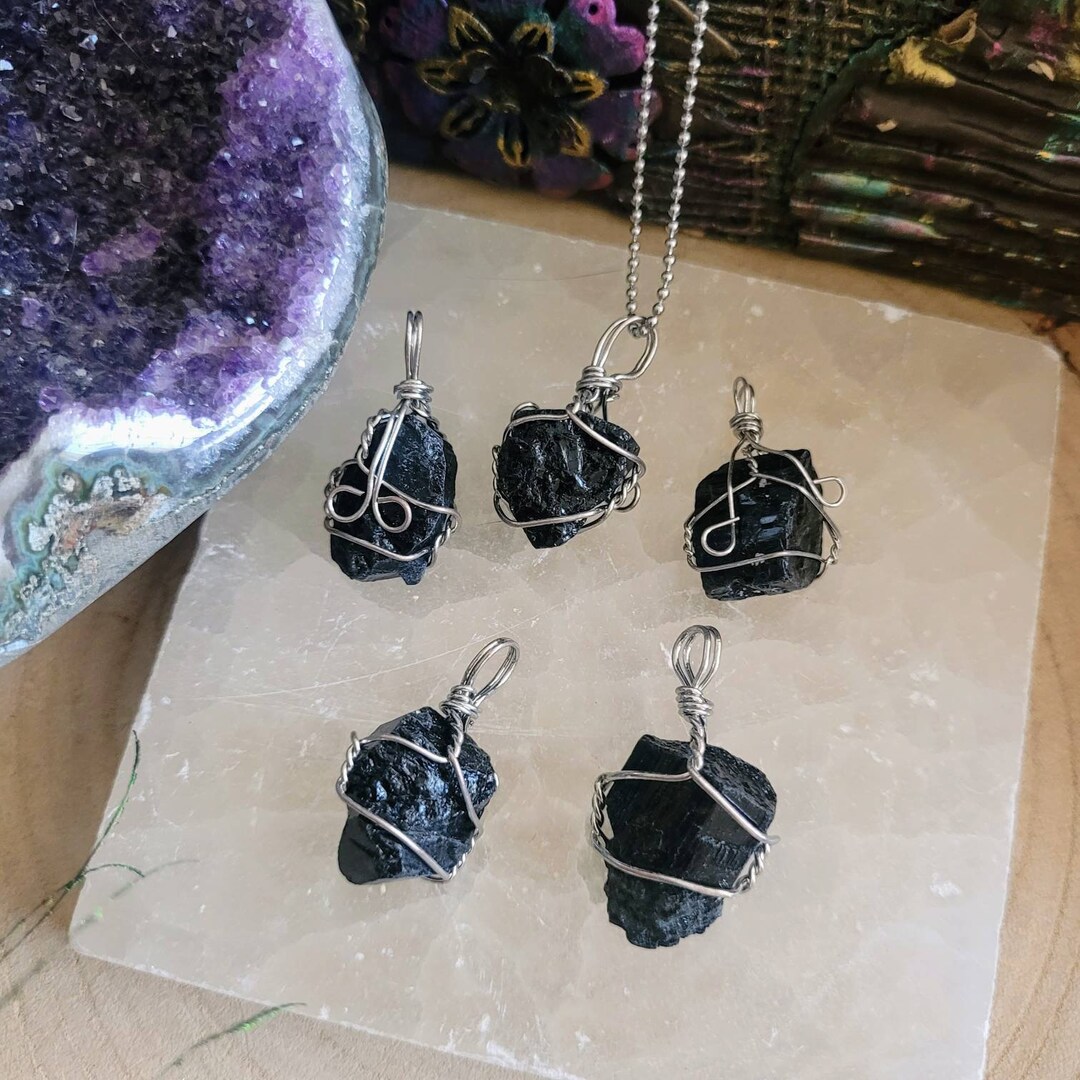 Raw Black Tourmaline Wire Wrapped Chunk Pendant Necklace Crystal ...