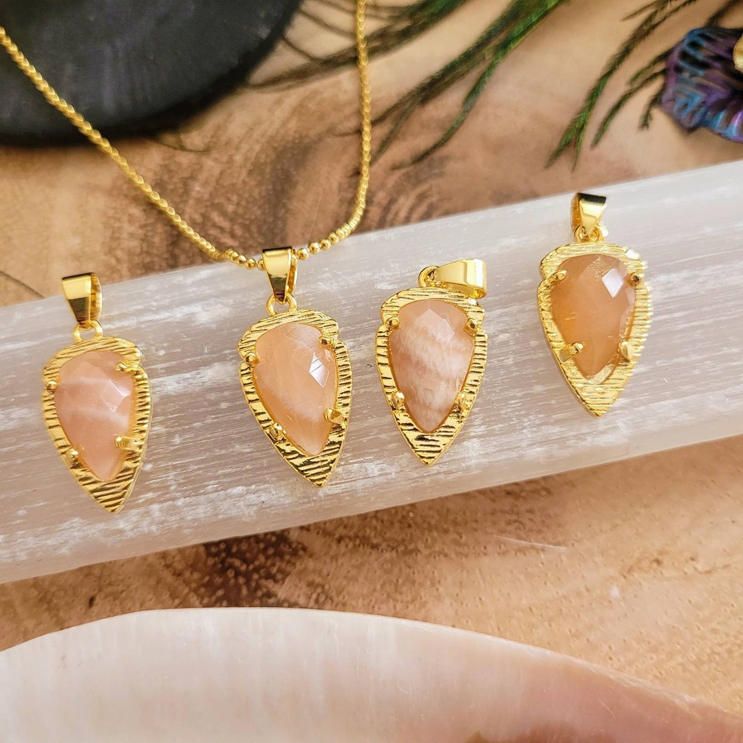 Sunstone Necklace Minimalist Pendant Arrowhead Crystal Healing Natural ...