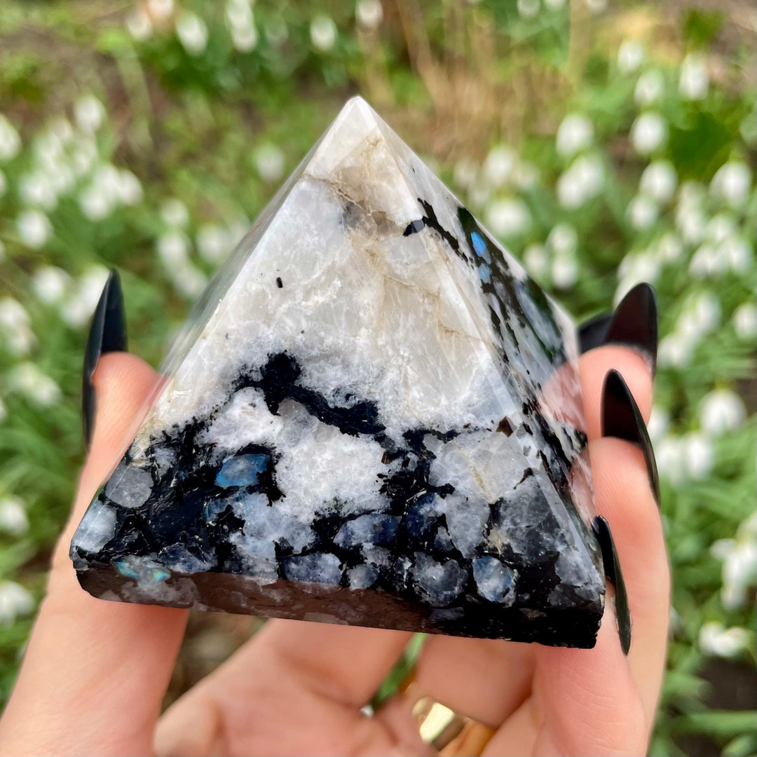 Rainbow Moonstone Pyramid Crystal Healing Natural Stone Orgone Decor ...